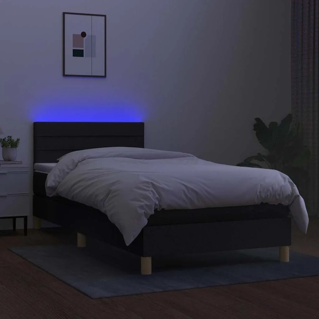 Box spring postel s matrací a LED černá 90x190 cm textil 3133759