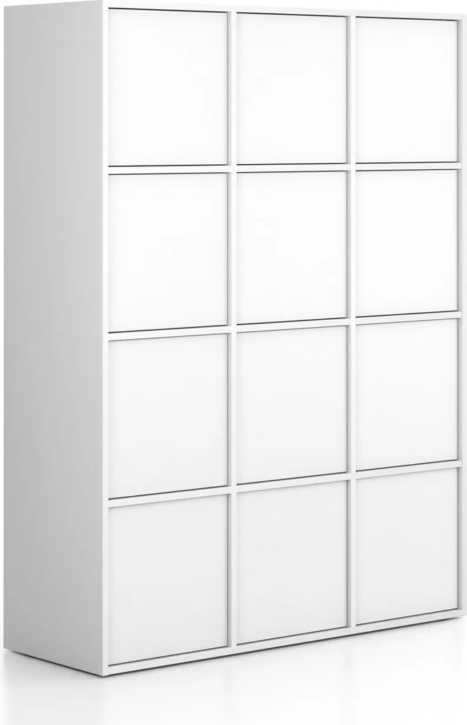 Kancelářská skříň FRAME, 12x dveře, 1299 x 450 x 1735 mm, PUSH-lock, bílá