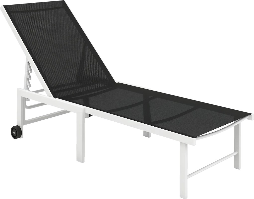Outsunny Skládací Lehátko do Zahrady s Kolečky a Nastavitelným Opěradlem v 5 Úrovních, Nosnost 120 kg, pro Terasu, Balkon, 166x60x84 cm, Šedé | Aosom