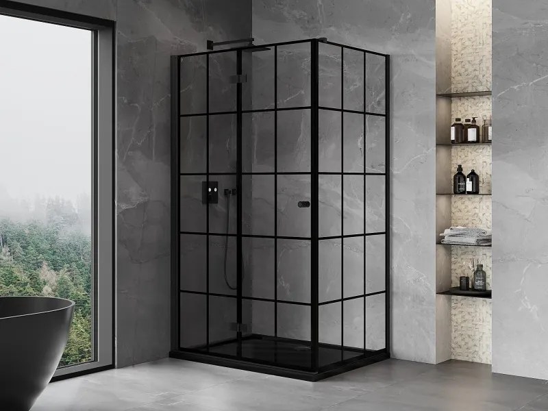 Mexen Mist-F T, 1-křídlý skládací sprchový kout levý 70 x 100 cm, čiré sklo-černá mřížka, 8A6T-070-100-70-77-L