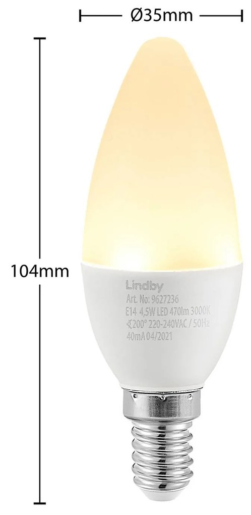 Lindby LED žárovka E14 C35 4,5W 3000K opál 2ks