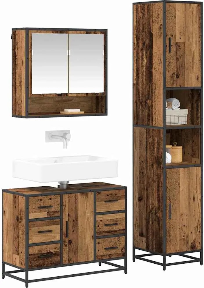 Sada koupelnového nábytku 3 ks Staré dřevo 90 x 33 x 60 cm 3402485