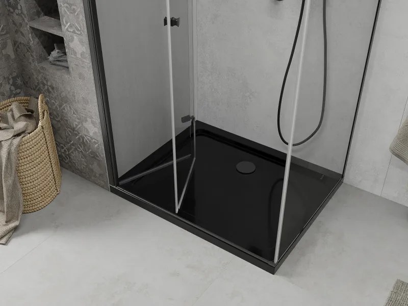 Mexen Lima, sprchový kout se skládacími dveřmi 90 (dveře) x 120 (stěna) cm, 6mm čiré sklo, černý profil + slim sprchová vanička černá s černým sifonem, 856-090-120-70-00-4070B