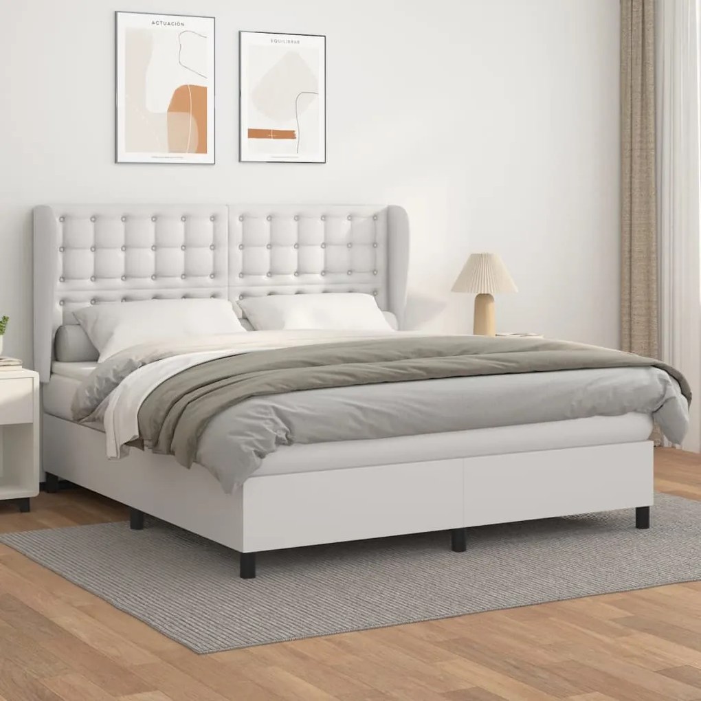 Box spring postel s matrací bílá 180x200 cm umělá kůže
