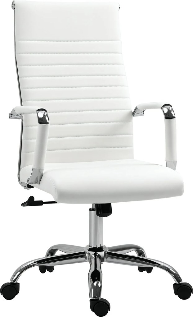 Ergonomická kancelářská židle Vinsetto s funkcí naklápění, výškově nastavitelná otočná židle, čalouněná umělou kůží, bílá, 54 x 62 x 104-114 cm | Aoso