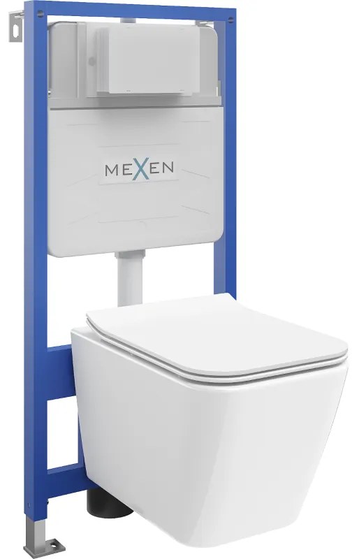 Mexen WC podomítkový set Felix Slim stojan s WC mísou Cube a pomalu padajícím sedátkem, Bílá - 61030924000