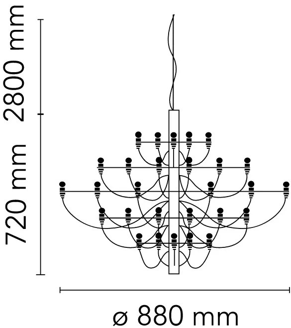 Flos 2097-30, luxusní matně černý lustr, 30x15W E14 čirá, prům. 88cm, výška 72cm