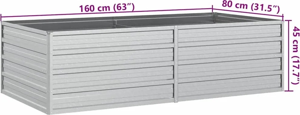 vidaXL Zahradní vyvýšený záhon 160x80x45 cm pozinkovaná ocel [316884] Barva: Stříbrná