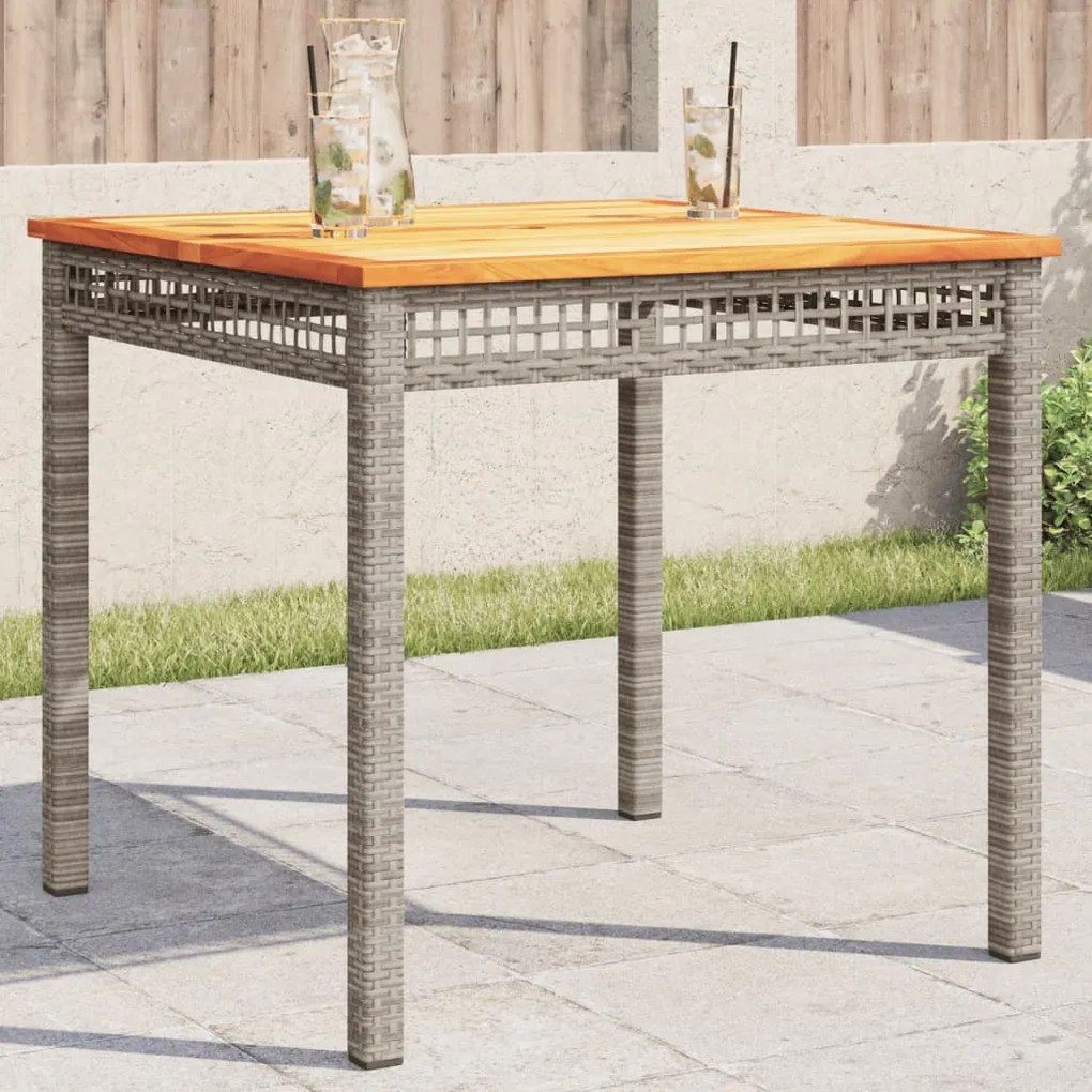 Zahradní stůl šedý 80 x 80 x 75 cm polyratan akáciové dřevo - Default Title