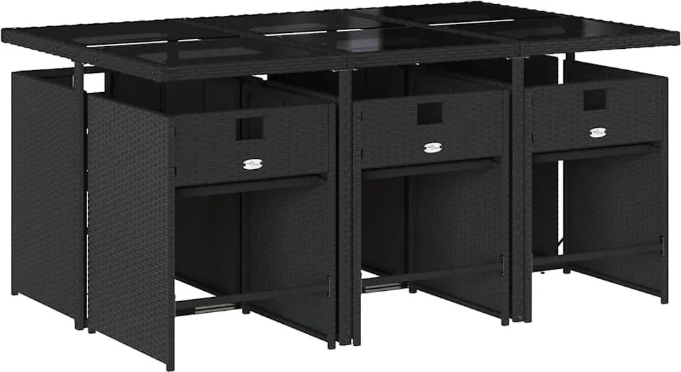 7dílný zahradní jídelní set s poduškami černý polyratan 3211087