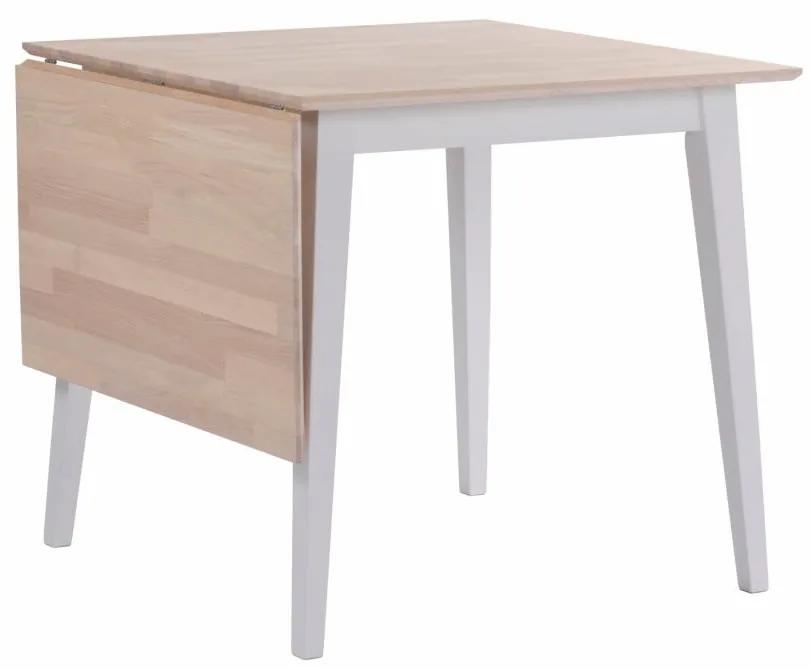 Matně lakovaný sklápěcí dubový jídelní stůl s bílými nohami Rowico Mimi, délka 80 - 125 cm