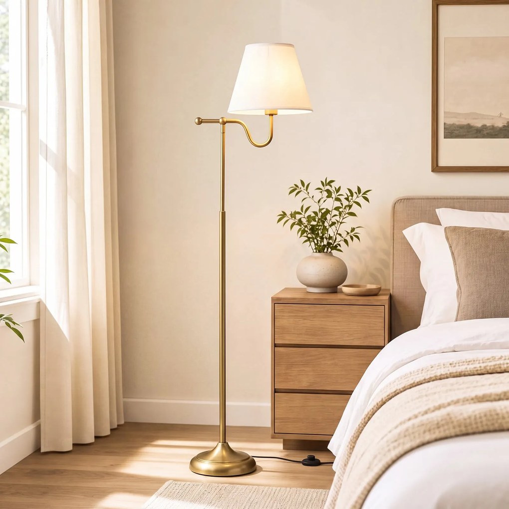 Costway Stojací lampa 158 cm s látkovým stínidlem a kovovým rámem Stojací lampa