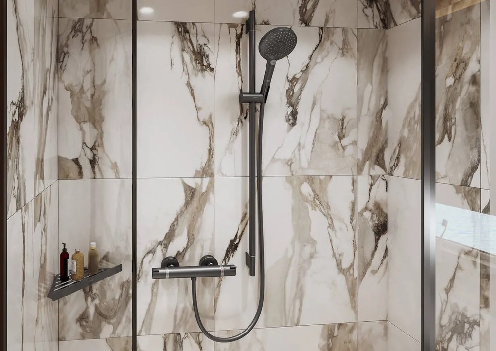Hansgrohe Unica, S Puro sprchová tyč 650 mm se sprchovou hadicí Isiflex 1600 mm, kartáčovaný černý chrom, HAN-28632340