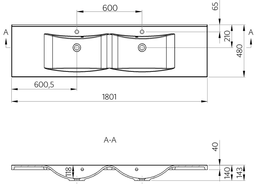 Sapho, LUCIOLA dvojumyvadlo 180x48cm, litý mramor, bílá, 50184
