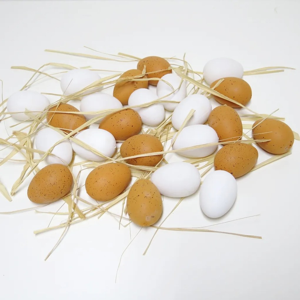 Vajíčka hnědá a bílá s dírkou a vystýlkou 6cm 24ks