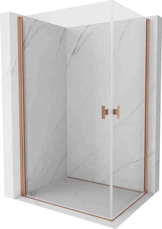 Mexen Mist-B Duo, 2-křídlý výklopný sprchový kout 100 x 95 cm, čiré sklo, měděný matný profil, 8A2-100-095-65-00
