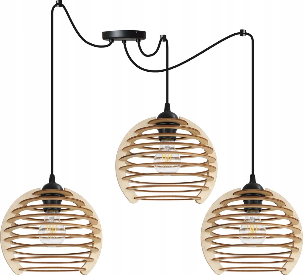 Závěsná Lampa Trojitý Stropní Lustr Dřevěný Moderní Boho Led
