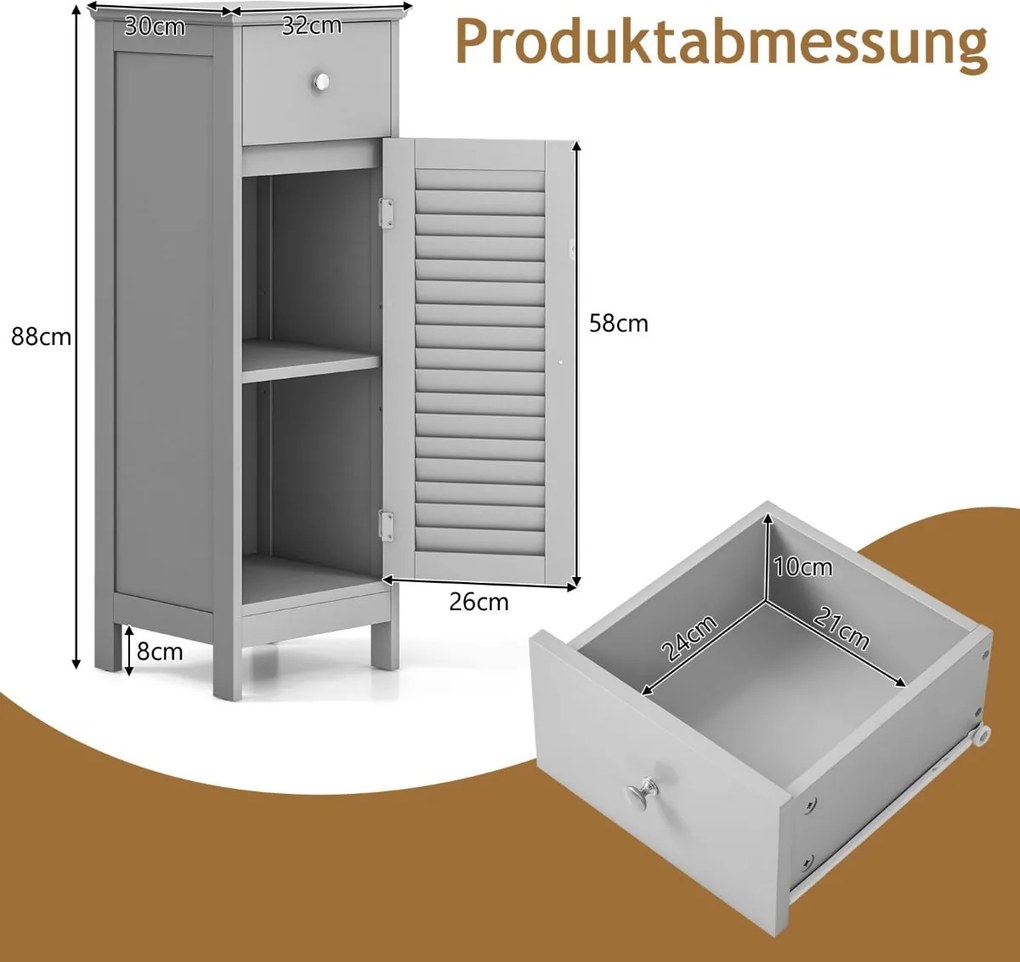 Costway Koupelnová skříňka Volně stojící se zásuvkou – 32 × 30 × 88 cm