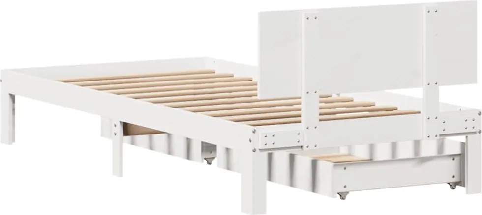 Rám postele se zásuvkami bílý 100 x 200 cm masivní borové dřevo 3301981