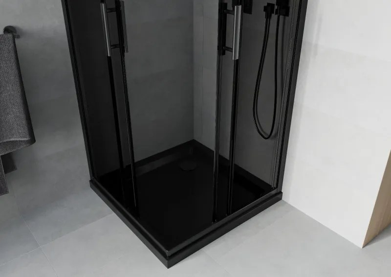 Mexen Rio, čtvercový sprchový kout 90(dveře)x90(dveře)x190 cm, 5mm šedé sklo, černý profil + černá sprchová vanička SLIM, 860-090-090-70-40-4070B