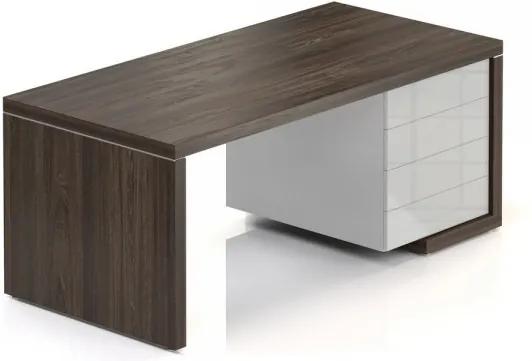 Stůl Lineart 180 x 85 cm + pravý kontejner jilm tmavý / bílá