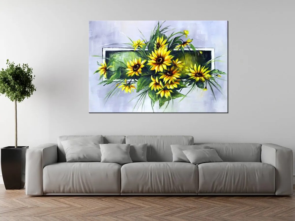 Gario Ručně malovaný obraz Kytice slunečnic Rozměry: 120 x 80 cm