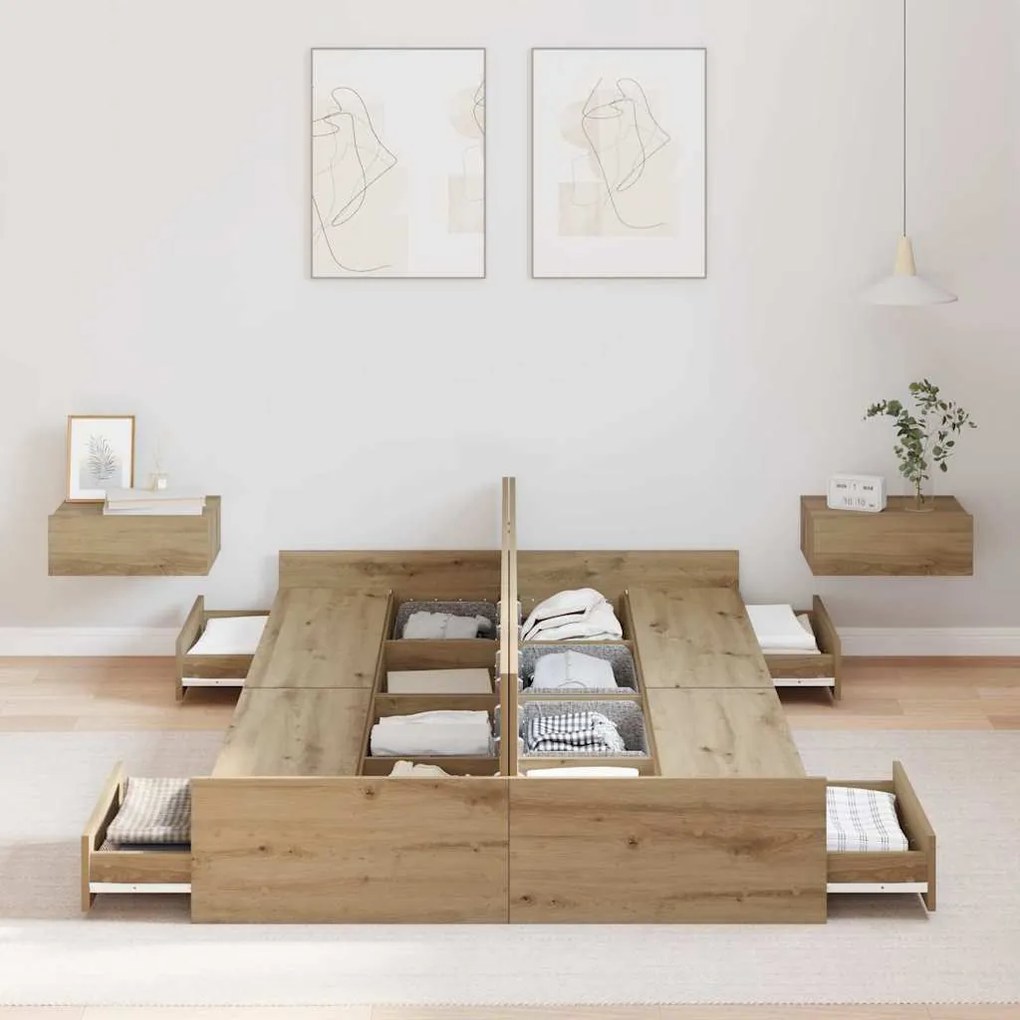 Rám postele s úložným prostorem Artisanový dub 120 x 190 cm 3335332