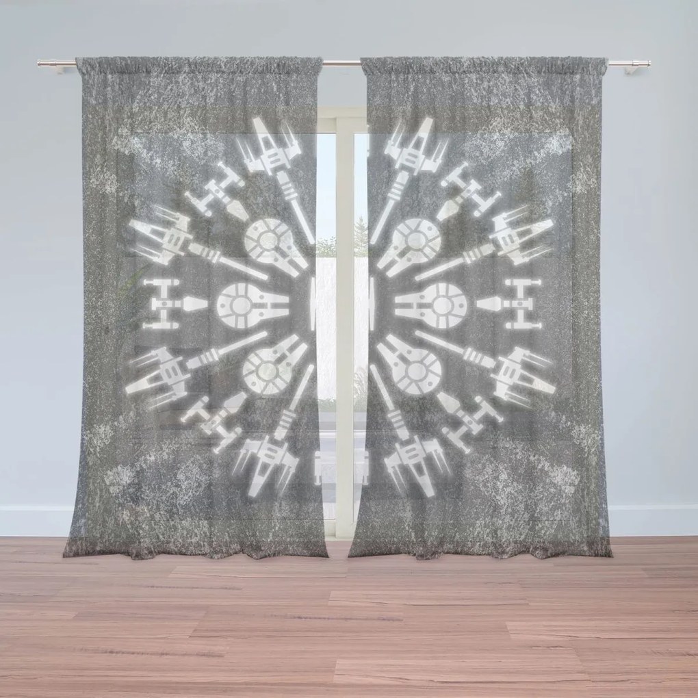 Sablio Záclony Star Wars Vesmírné lodě na šedém abstraktu: 2ks 150x250cm