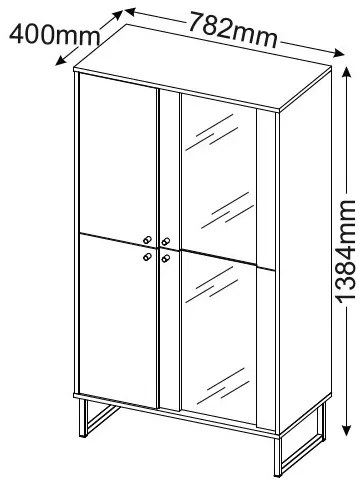 Vitrínová skříňka Cube, dub evoke/pískově šedá, s osvětlením