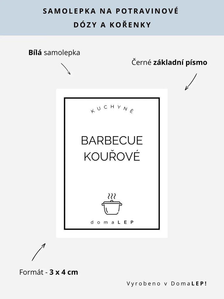 Samolepka na kořenky BARBECUE KOUŘOVÉ bílá 3 × 4 cm základní písmo
