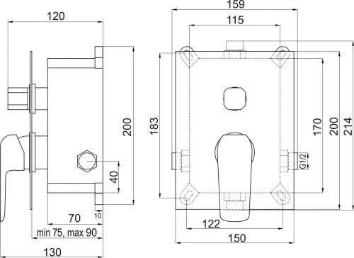 NOVASERVIS podomítková baterie s boxem 2 vývody TINA černá, BOX38051R,5