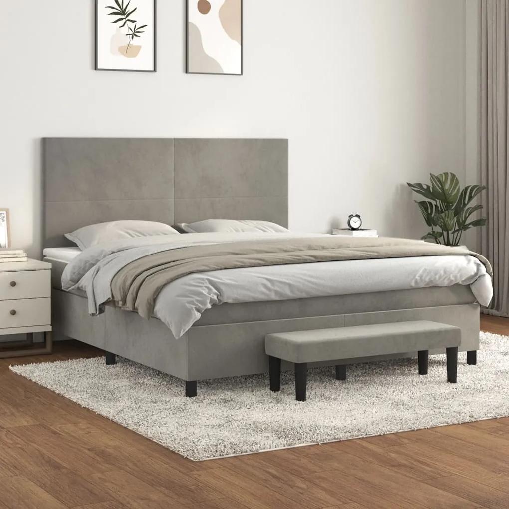Box spring postel s matrací světle šedá 180x200 cm samet,  3137737