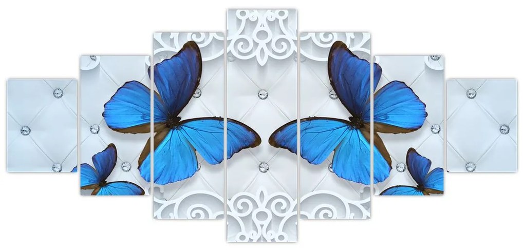 Obraz - Modří motýli (210x100 cm)