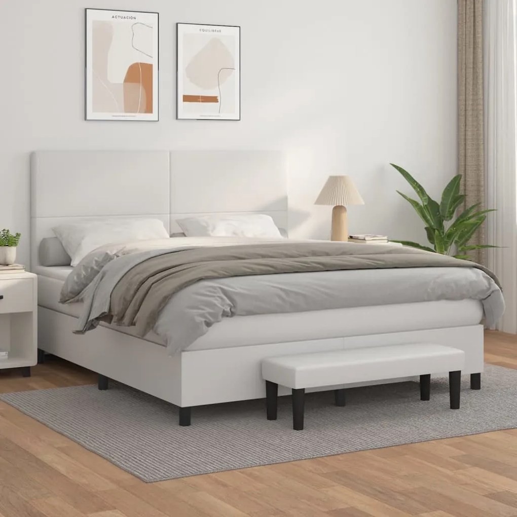 Box spring postel s matrací bílá 160x200 cm umělá kůže