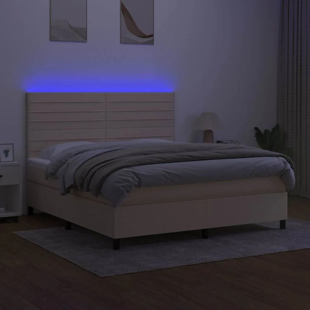 Box spring postel s matrací a LED krémová 160x200 cm textil 3134970