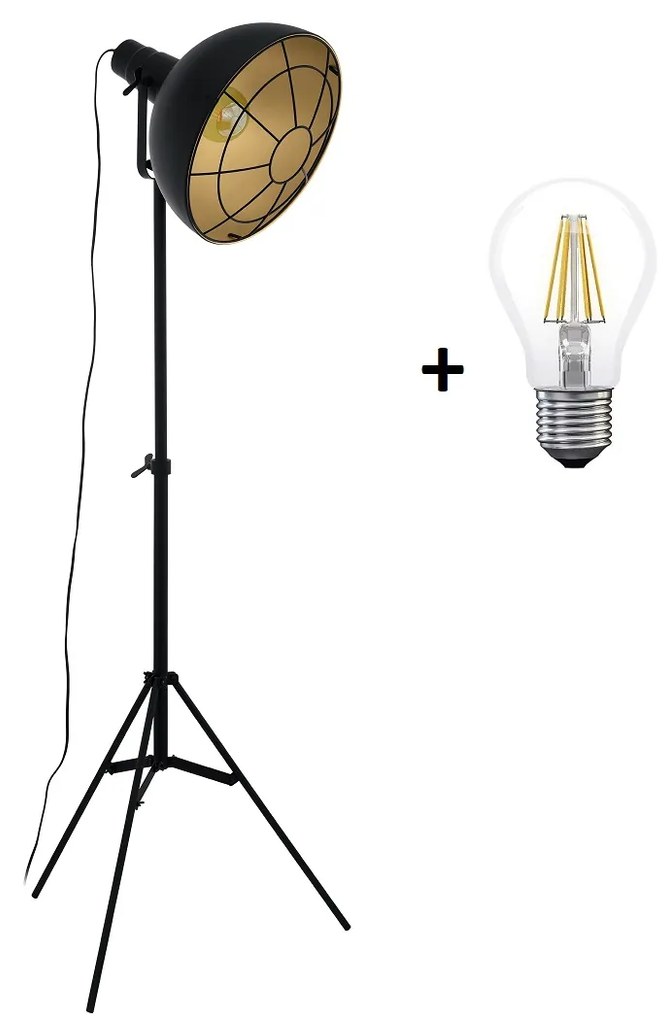 Eglo 49674 CANNINGTON - Stojací retro lampa na trojnožce + Dárek LED retro žárovka