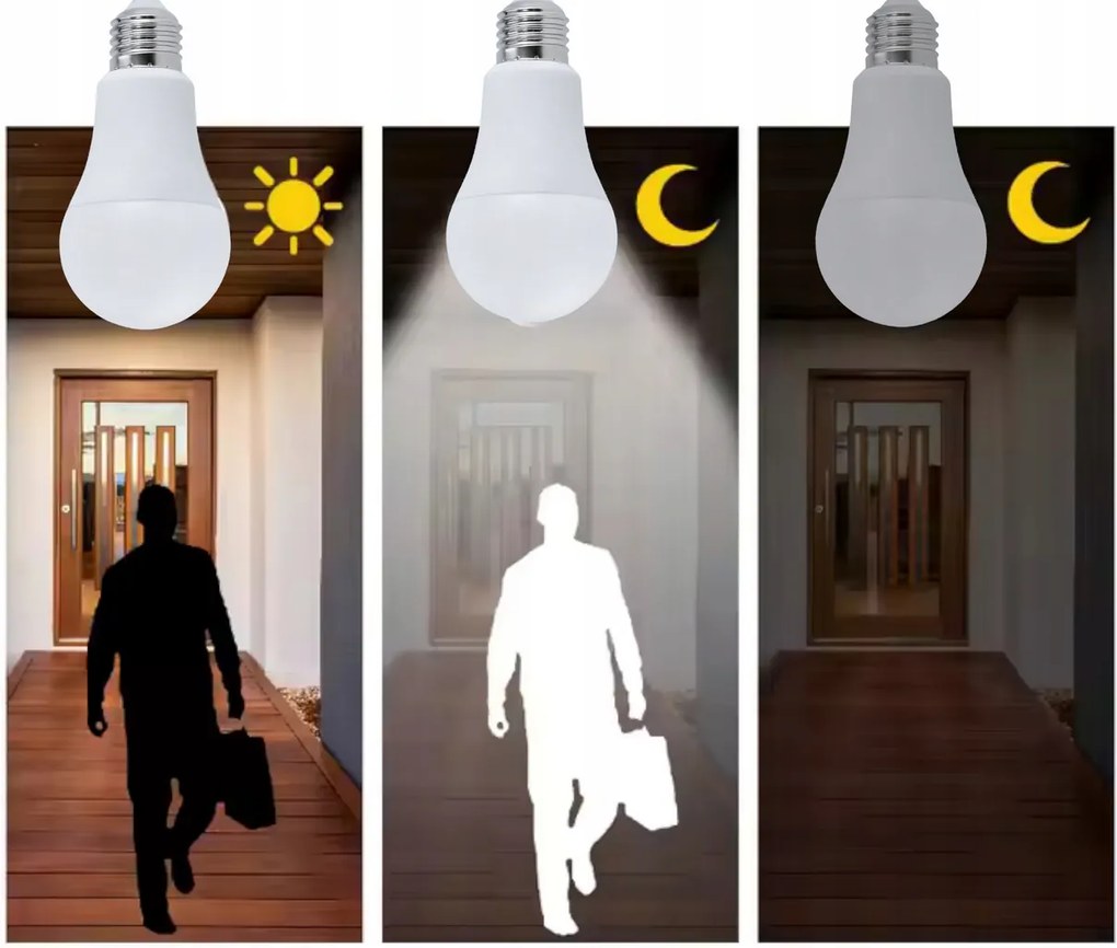BERGE LED žárovka E27 - 11W - s mikrovlnným senzorem pohybu a soumraku - neutrální bílá