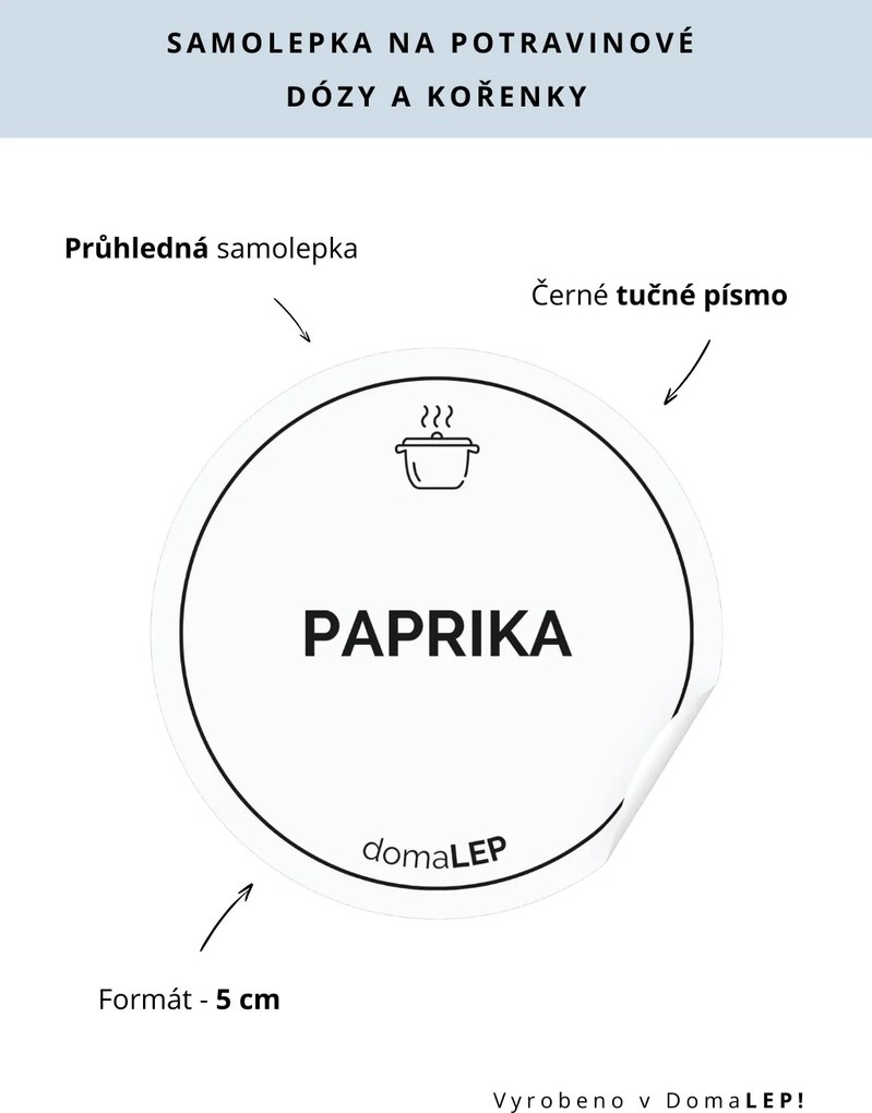 Samolepka na kořenky PAPRIKA průhledná 5 cm tučné písmo