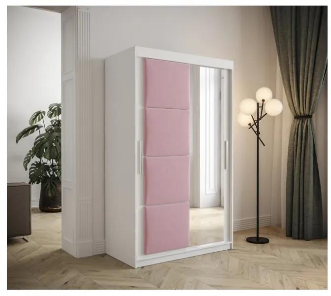 Šatní skříň s posuvnými dveřmi 120 cm TALIA - bílá / růžová