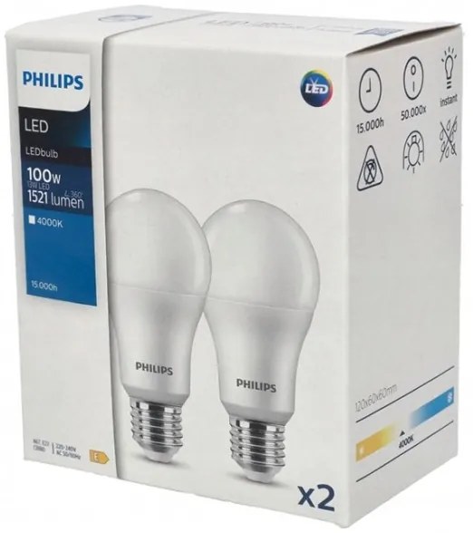 SADA 2x LED Žárovka Philips A67 E27/13W/230V 4000K