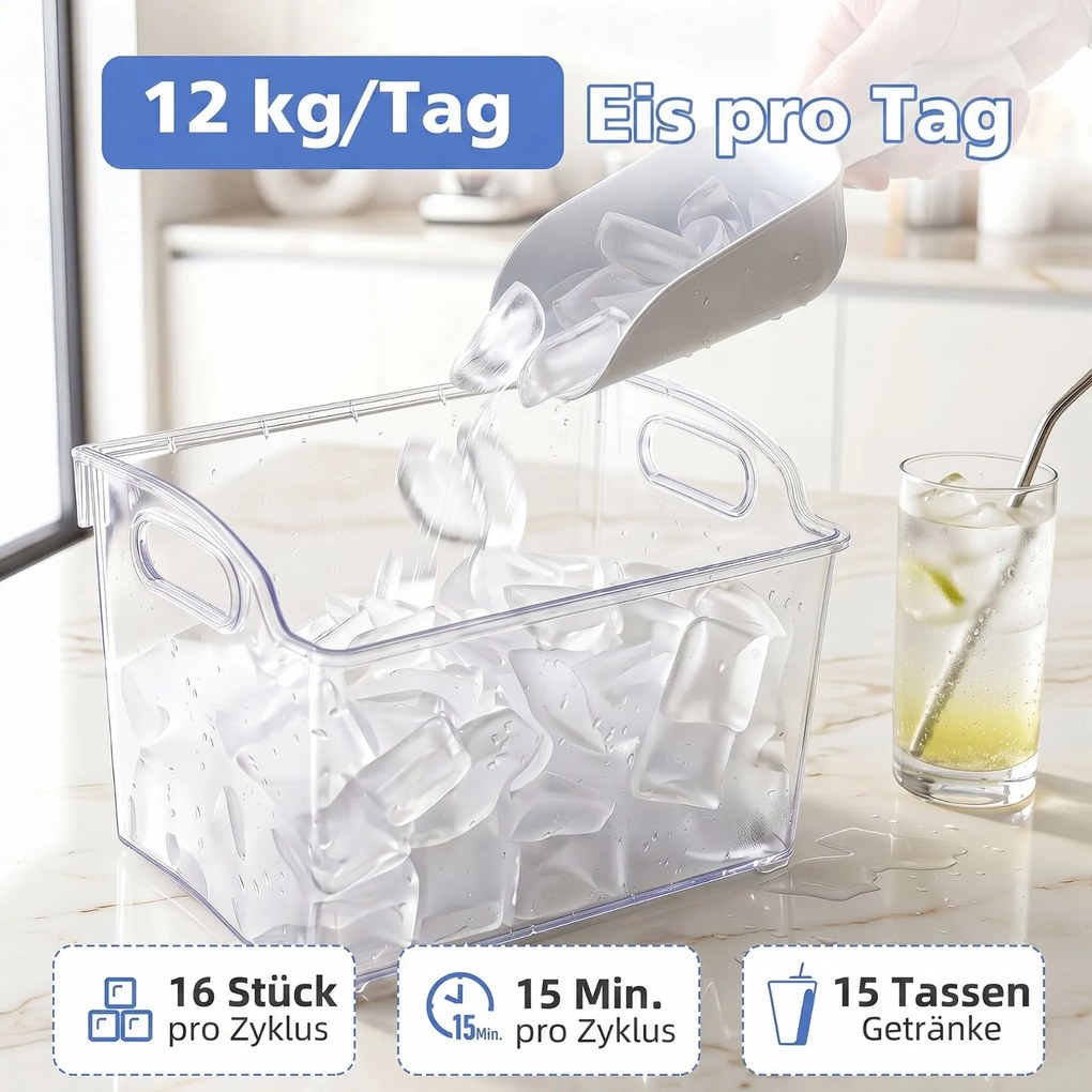 Costway Stroj na ledové kostky pro čisté půlměsícové ledové kostky 12 kg/den 16