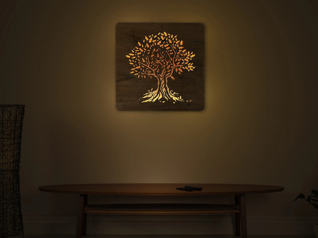 Li-Go "Dub" světelný obraz s baterií 62x62cm varianta ovládání: manuál/pohybové čidlo, provedení povrchu: dub