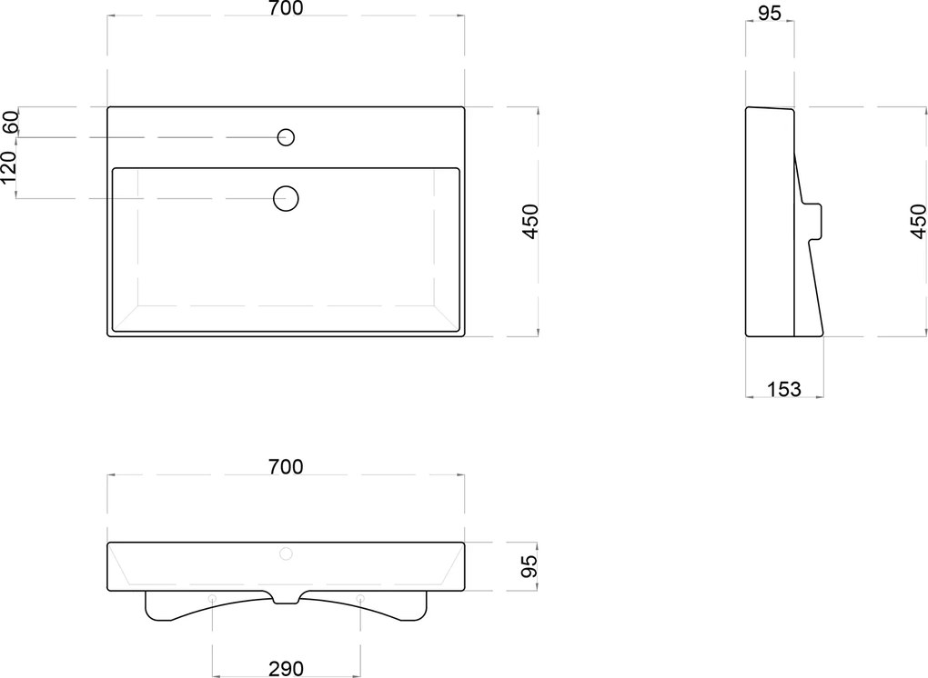 Sapho 17070 Kare 70 umyvadlo nábytkové 70x46 cm