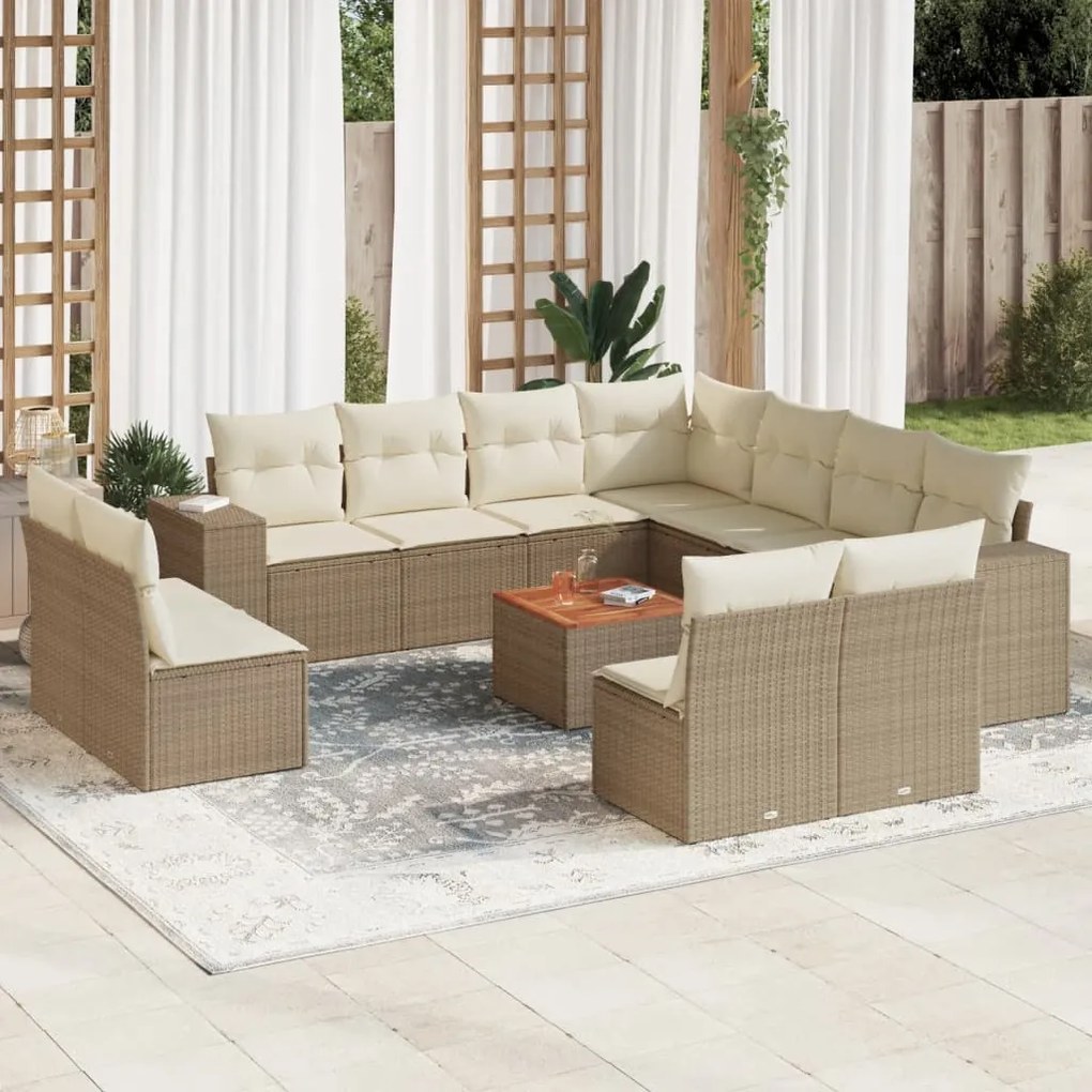 12dílná zahradní sedací souprava s poduškami béžová polyratan 3225505