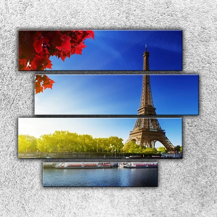 4 dílný obraz na stěnu Eiffelovka z dálky