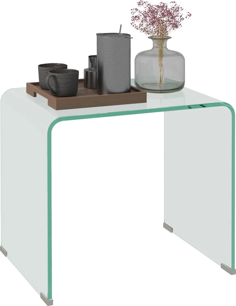 HOMCOM Moderní skleněný konferenční stolek s monoblok designem a protiskluzovými nohami, tvrzené sklo, 50x40x45 cm, průhledný | Aosom