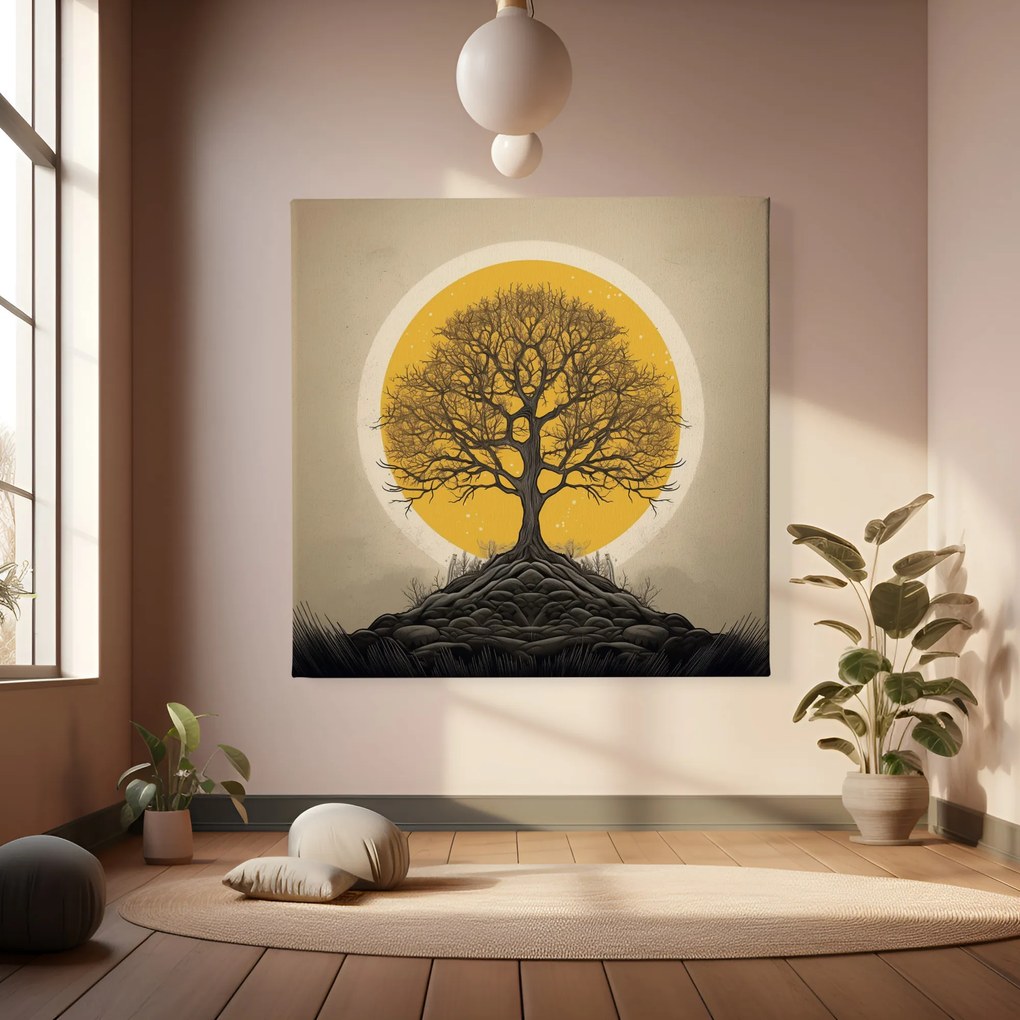 Obraz na plátně - Strom života vycházející slunce FeelHappy.cz Velikost obrazu: 100 x 100 cm