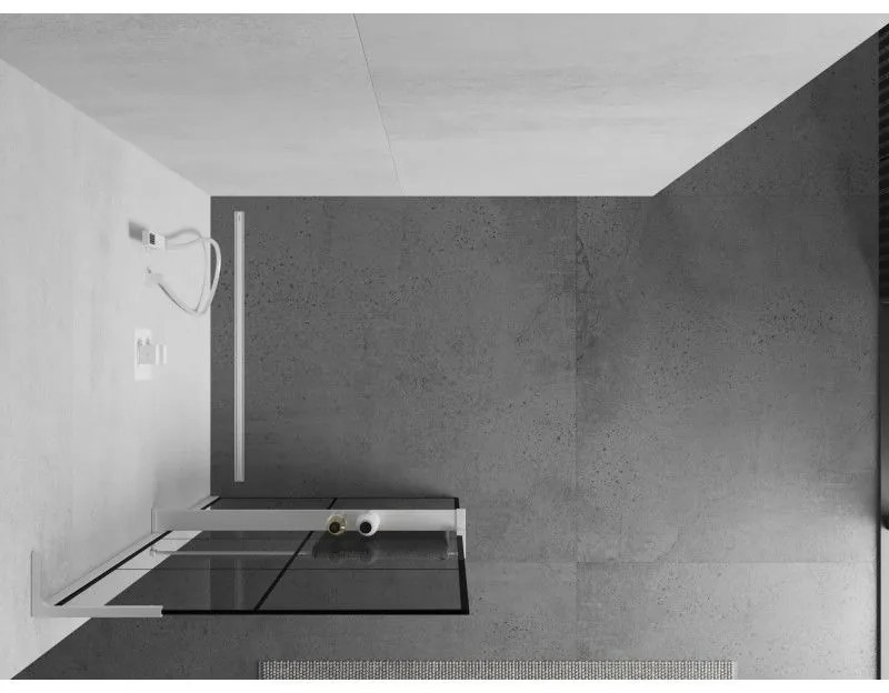 Mexen Kioto+ L, sprchová zástěna Walk-In s poličkou a věšákem 70 x 200 cm, 8mm čiré sklo černý vzor, bílý profil, 800-070-123-20-77