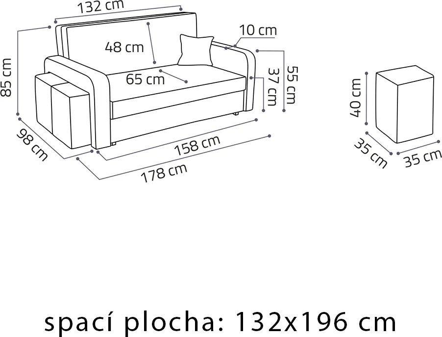Pohovka VIVA III HOME + 2x taburet v ceně | 178 cm | LEVÁ | rozkládací + úložný prostor | VÝBĚR TKANIN