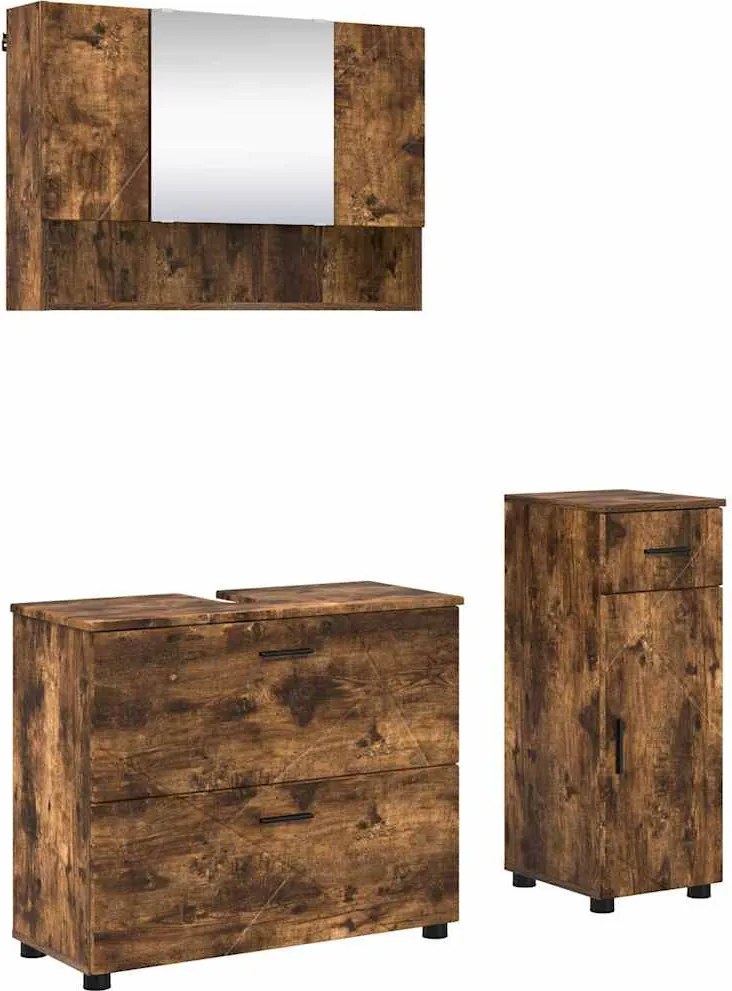 Sada koupelnového nábytku 3 ks Kouřový dub Skládané dřevo a kov 3393038